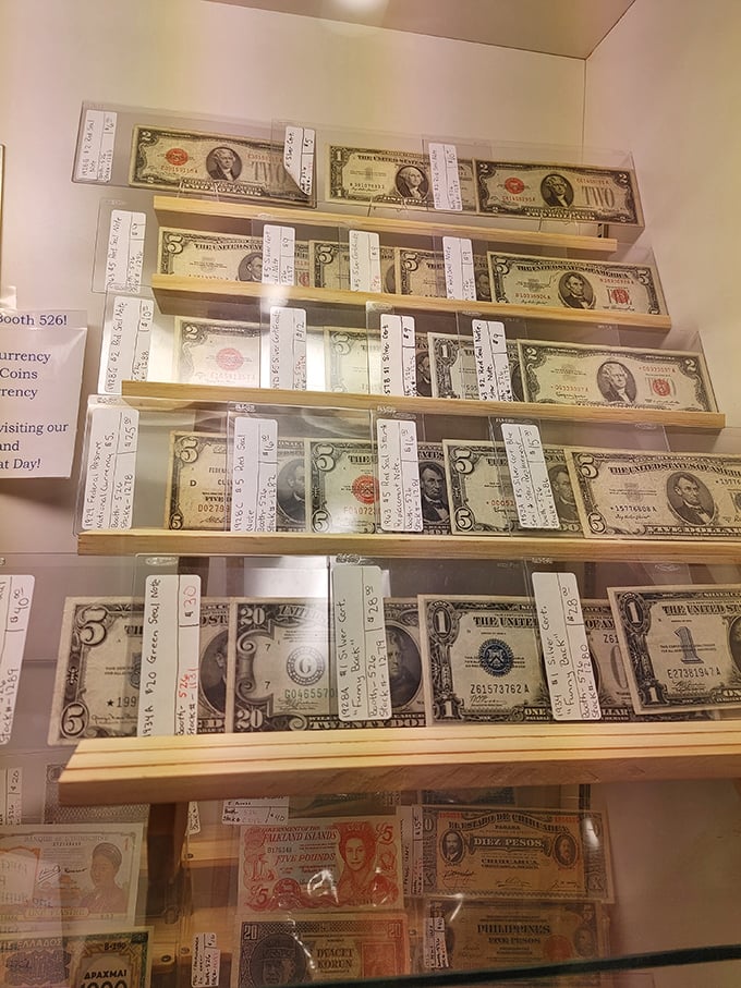 Money that's worth more than money – vintage currency displayed like the historical artifacts they've become.