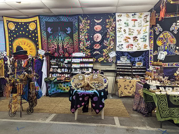 A psychedelic tapestry display that would make your college dorm room jealous – cosmic consciousness meets Pennsylvania practicality.