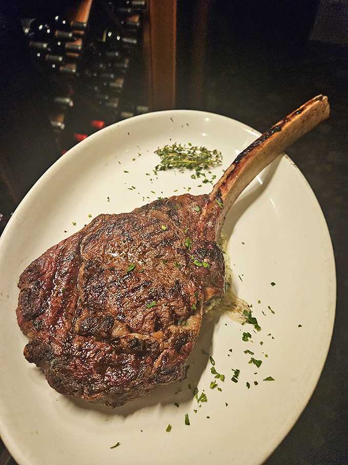 This bone-in masterpiece isn't just a steak—it's a primal experience. Fred Flintstone would approve of this magnificent meat lollipop.