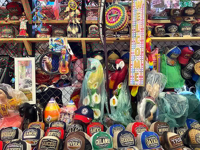 Souvenir central! This colorful explosion of hats, parrot figurines, and mementos is where tourist kitsch meets genuine Florida character.