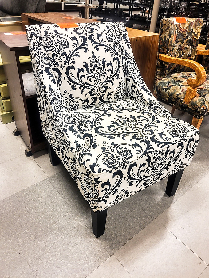 This patterned chair isn't just furniture—it's a personality statement waiting to transform some lucky shopper's living room from bland to grand.