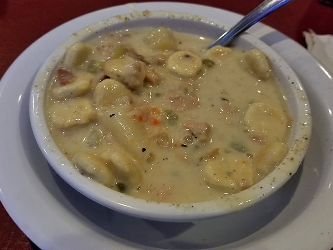 This isn't just clam chowder; it's a creamy bowl of New England nostalgia that somehow found its perfect home in Ohio. Spoon optional, bread for dipping essential.