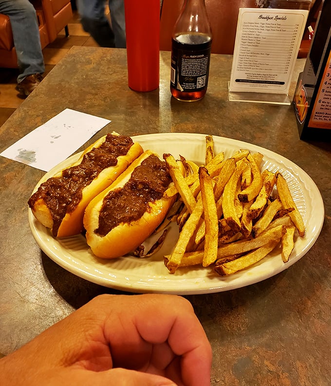 Two classic Coney dogs with fries – the simple pleasure that's converted more food snobs into comfort food believers than any fancy tasting menu.