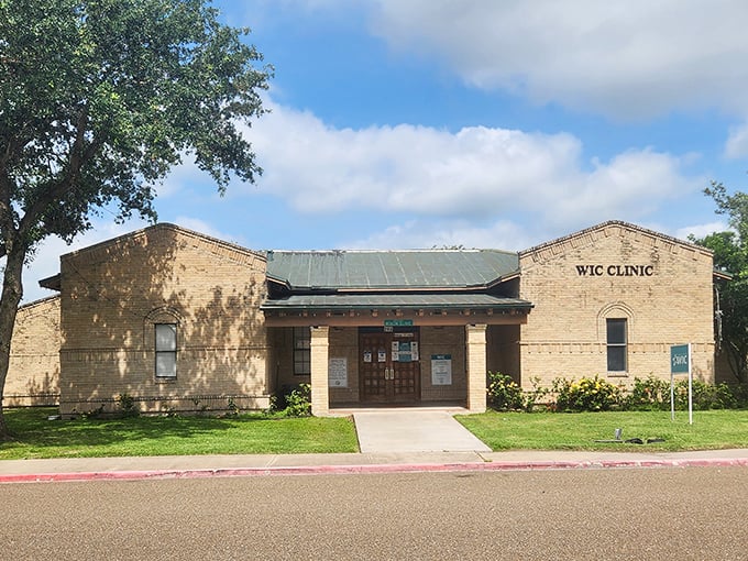 The WIC clinic represents the everyday life continuing around this extraordinary attraction. Real towns have real services—and giant insects.