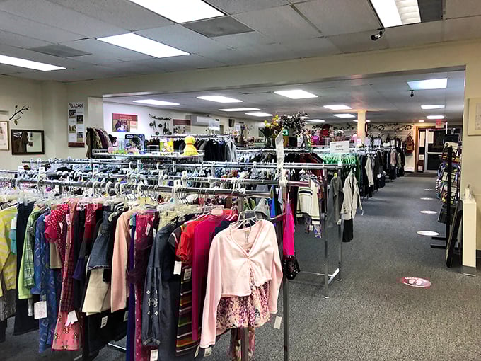 The clothing section: organized with military precision but offering civilian prices. Your next favorite outfit is hiding somewhere in this rainbow.