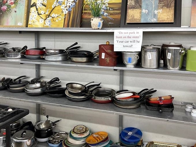 Cast iron paradise! Seasoned pans that have cooked a thousand meals wait for new kitchens to call home.
