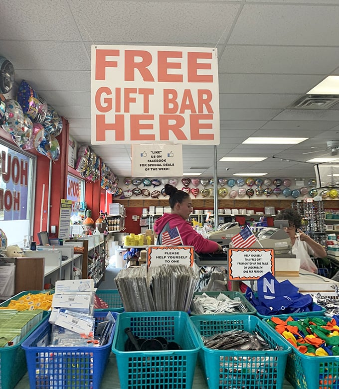 The legendary "Free Gift Bar" – where shopping becomes a game show and everyone's a winner without spinning any wheels.