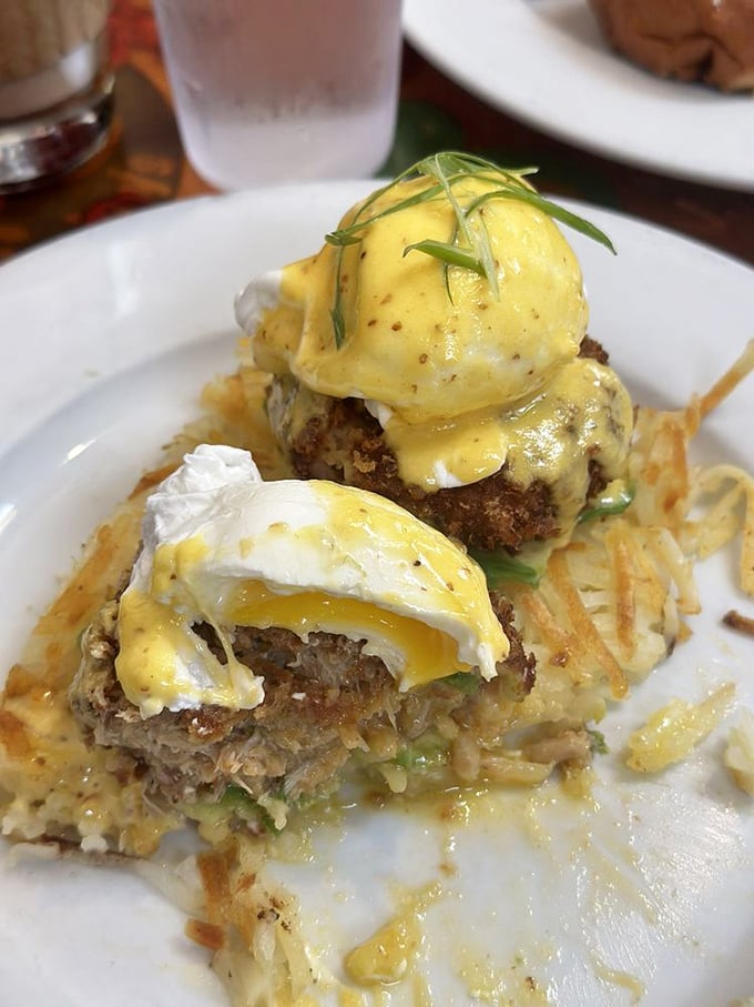 Eggs Benedict gets the coastal California treatment with crab cakes as the foundation for this breakfast masterpiece.