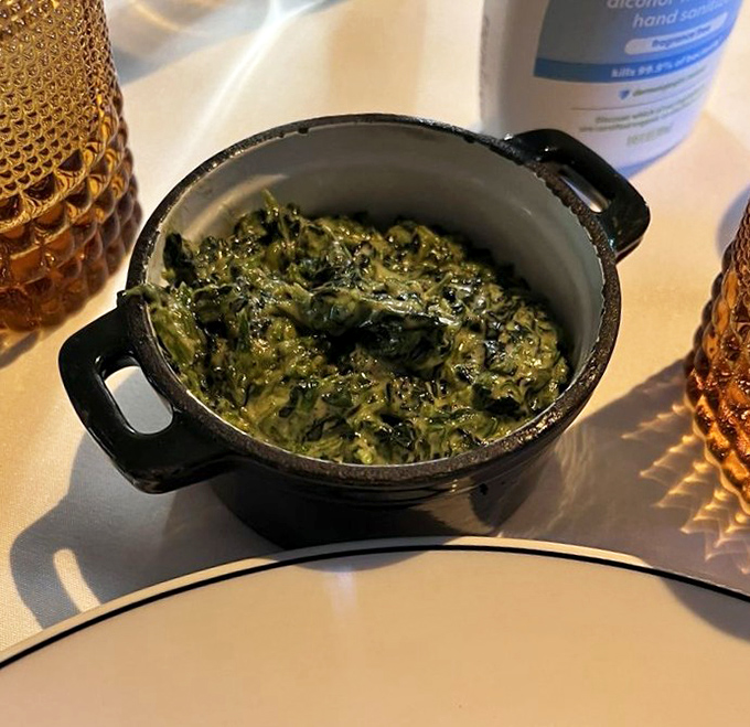 Creamed spinach that Popeye would approve of – rich, velvety, and somehow making you feel virtuous while indulging in pure decadence.