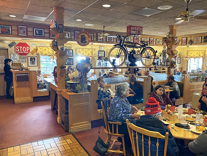 The true measure of a great diner isn't just the food—it's the community that gathers there. Regulars and tourists breaking bread in a temple of breakfast.