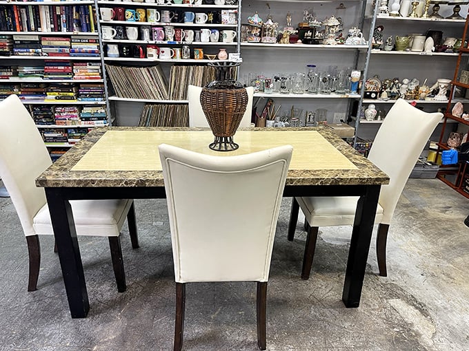 Pull up a chair—or four! This marble-topped dining set offers the perfect spot for family meals without taking a bite out of your wallet.