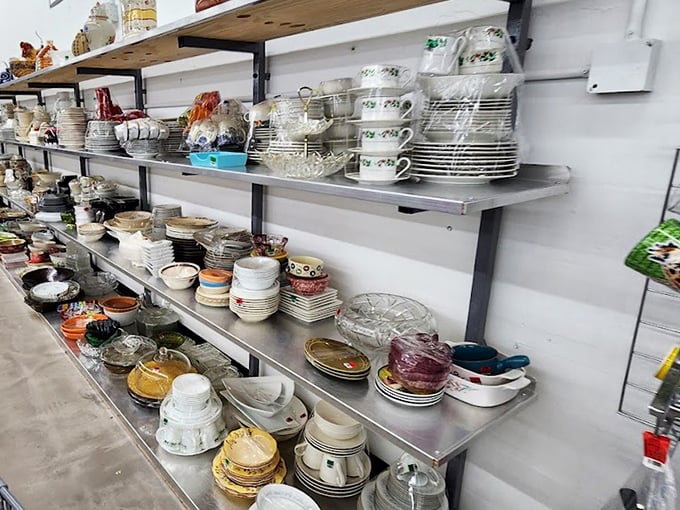 Dish paradise where incomplete sets find their missing pieces. Someone's wedding china is about to become your Tuesday night taco plates.