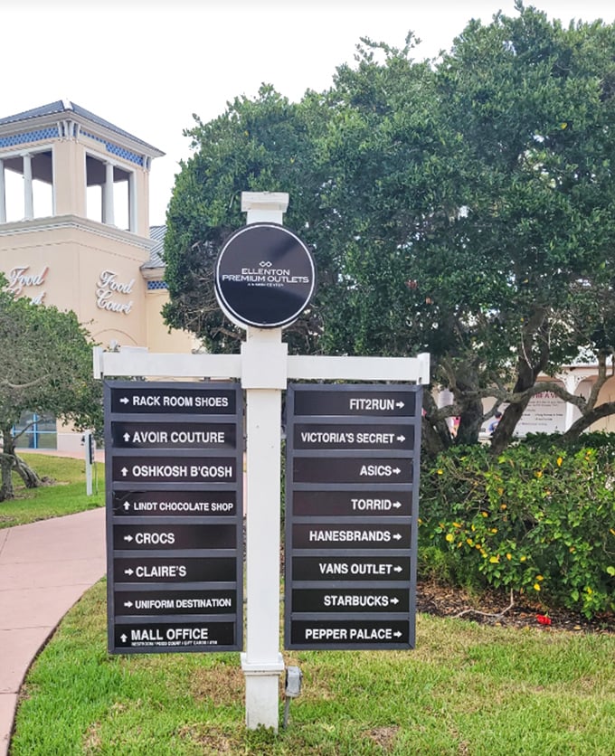 The directional signpost – shopping's version of a treasure map where X marks the spot for everything from Lindt chocolates to Vans sneakers.