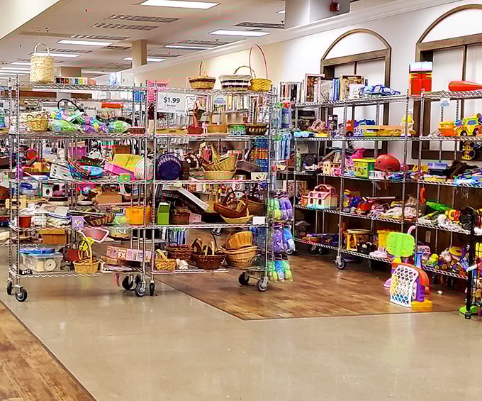 A colorful chaos of household items that would make Marie Kondo simultaneously faint and feel strangely at home.