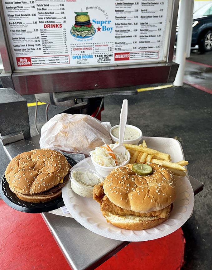 A feast fit for royalty served on humble paper plates—the juxtaposition that makes drive-in dining so wonderfully unpretentious and satisfying.
