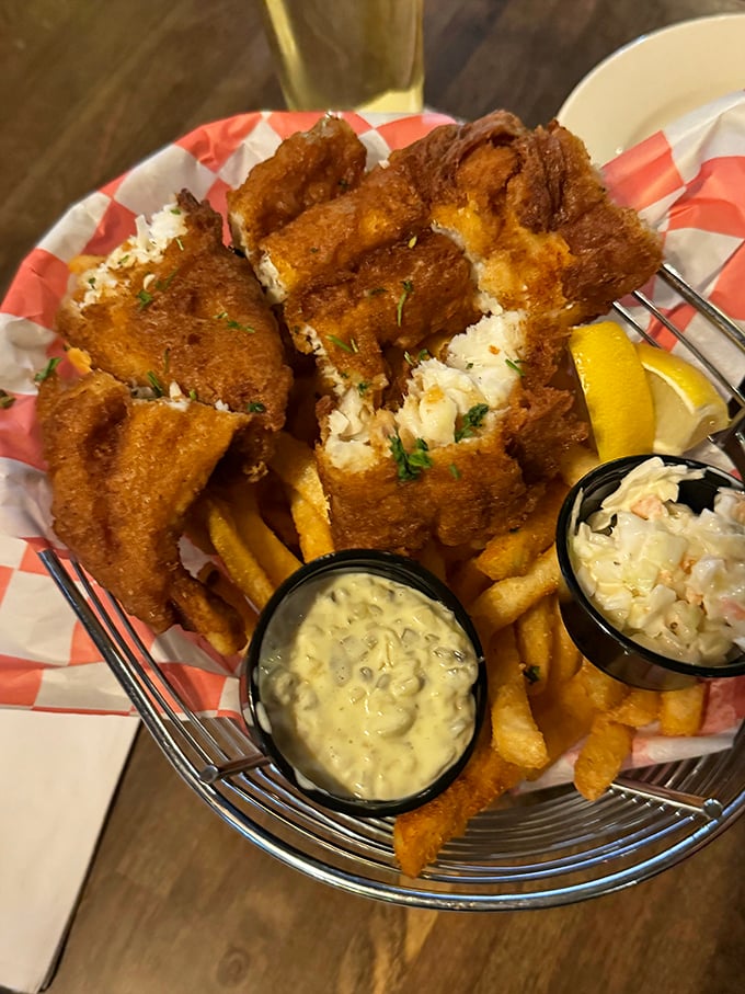 Fish and chips that crackle with each bite, served with tartar sauce that makes store-bought versions hang their heads in shame.