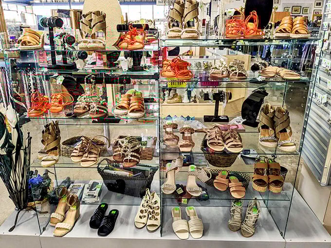 This impressive shoe display rivals department stores with its organization and variety—proving secondhand doesn't mean second-rate.
