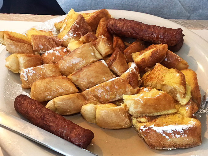 French toast and sausage that makes you question why anyone would ever waste calories on avocado toast or acai bowls.