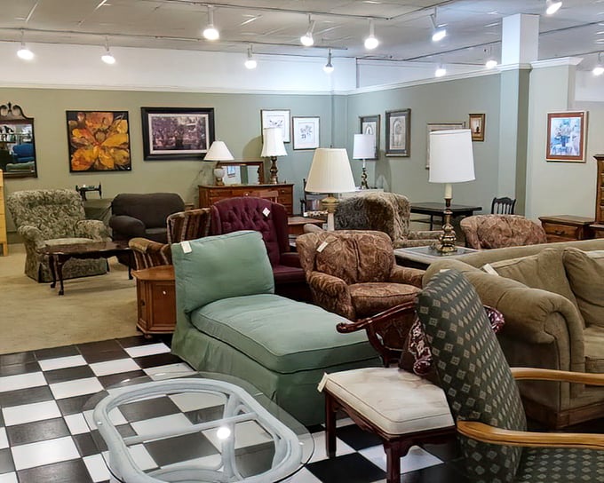 The furniture section: where mid-century meets last-century in a comfortable conversation about value and character.