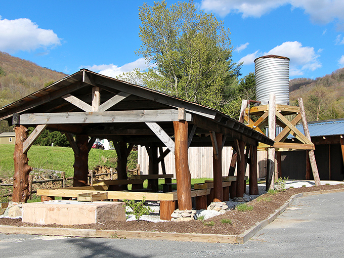 This rustic pavilion looks ready to host everything from farmers' markets to impromptu bluegrass sessions—mountain life's community living room.