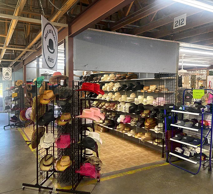 Hat heaven! From cowboy cool to fishing functional, this is where Floridians find their perfect defense against that relentless sunshine.