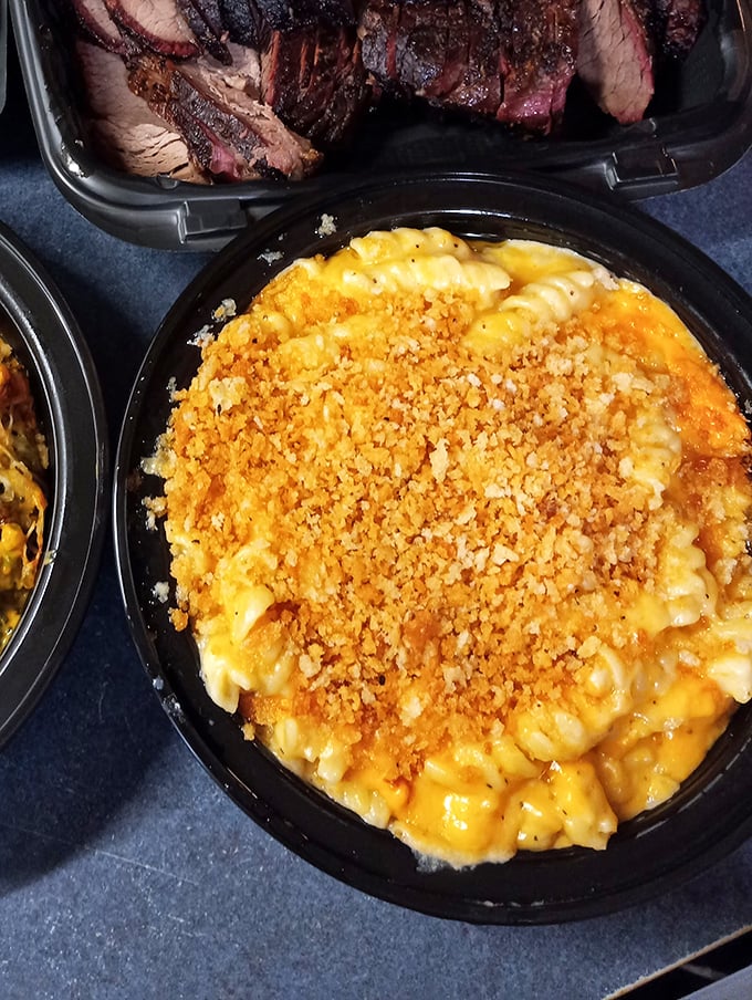 Mac and cheese with a golden crown of crispy topping – comfort food that's had a serious upgrade from what your mom used to make.