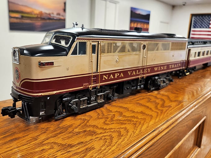 A miniature version of magnificence—proof that even in model form, the Napa Valley Wine Train maintains its dignified charm and allure.