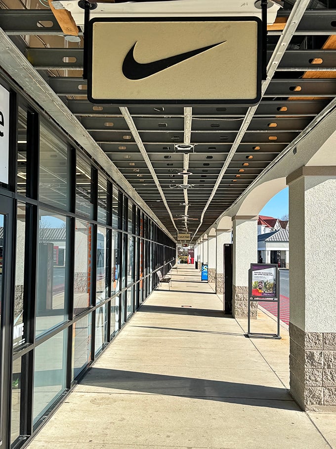 The covered walkway at Tanger feels like the yellow brick road of shopping—each storefront a new opportunity for retail wizardry.