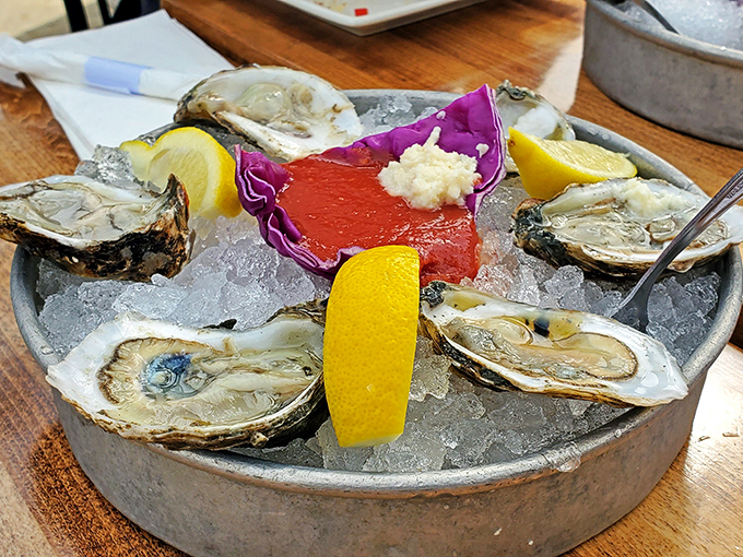 Oysters on ice—nature's perfect appetizer. These glistening treasures from the deep come with all the fixings for a proper slurp-fest.