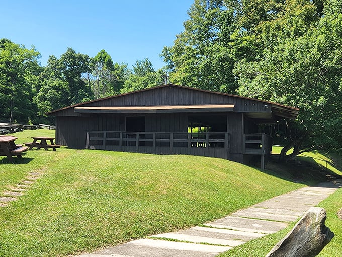 This rustic picnic shelter offers a perfect spot to decompress after underground adventures. Simple wooden tables under a protective roof—sometimes basic is beautiful.