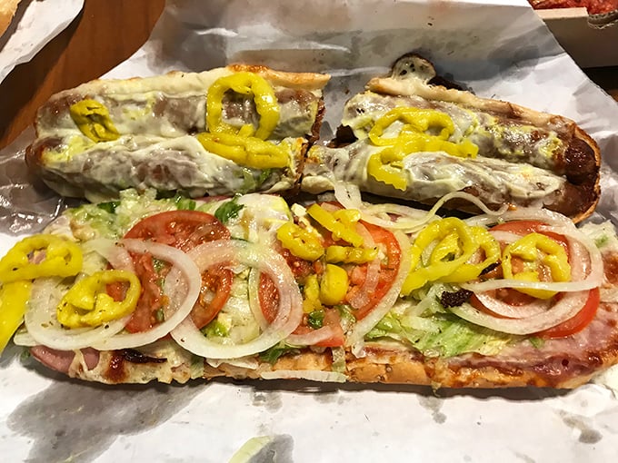 The pizza sub – where two perfect food worlds collide. It's like your favorite pizza decided to get cozy with your favorite sandwich.