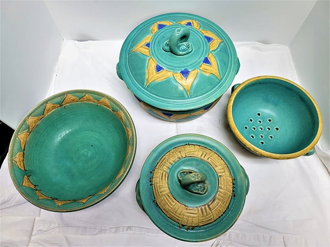Turquoise pottery that screams "I vacationed in Santa Fe once and never got over it"—perfect for your Florida home's Southwestern corner. 