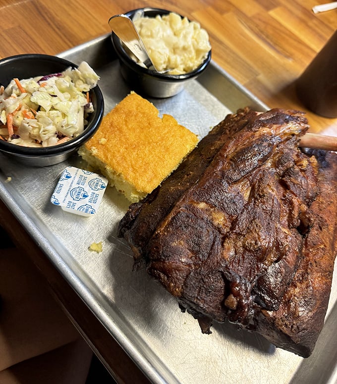 These ribs don't need a fancy introduction – that bark speaks volumes about hours in the smoker and a pitmaster who knows their craft.