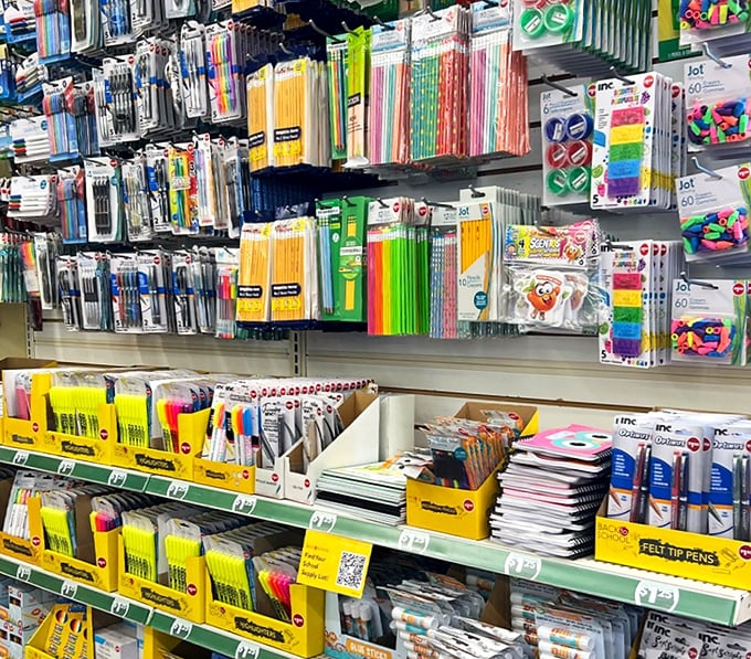 The teacher's best friend—a wall of school supplies that transforms classroom budgets from tragic to magic.