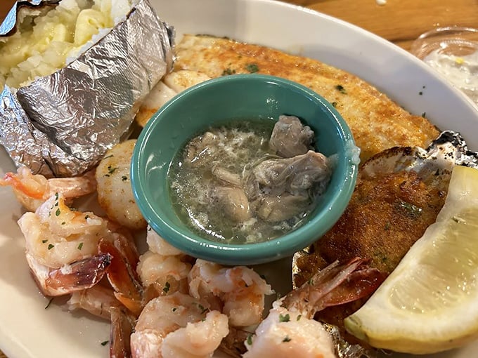 Not so much a seafood platter as a seafood celebration – with shrimp, fish, and oysters playing starring roles in this coastal symphony.