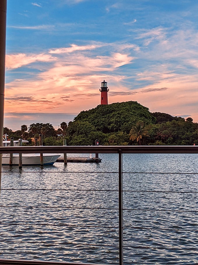 Sunset at Jupiter Inlet—when the sky competes with the lighthouse for which can wear coral-pink more dramatically. The sky usually wins.