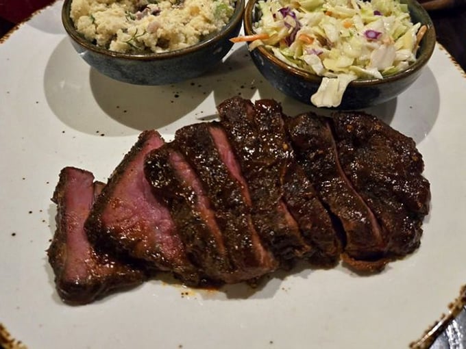 Tri-tip sliced with the precision of a surgeon and the reverence it deserves. The pink smoke ring is nature's way of saying "you're welcome."