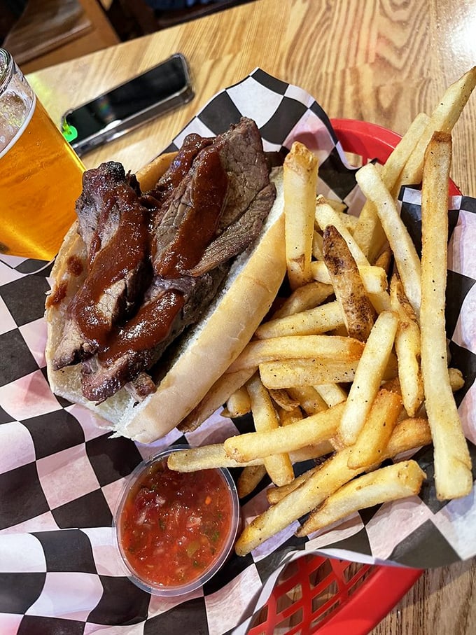 Tri-tip and fries – California's answer to the age-old question: "What's for lunch?" This sandwich makes a compelling argument for extending your lunch break indefinitely.