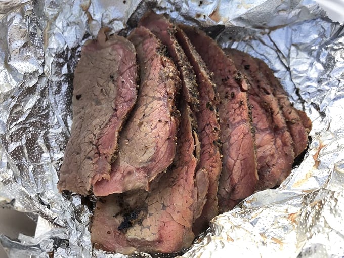 Tri-tip sliced to perfection—that rosy center surrounded by a peppery bark is the California coast's answer to Texas brisket.