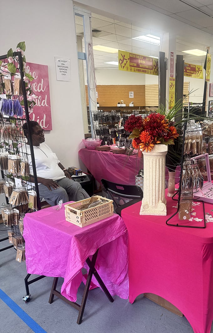 Vibrant displays and personal touches transform ordinary retail into an experience. That floral arrangement isn't just decoration—it's a statement of vendor pride.