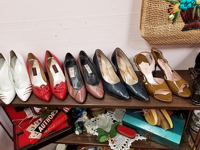 Cinderella had nothing on this lineup of vintage footwear – each pair telling stories of dances, interviews, and special occasions past.