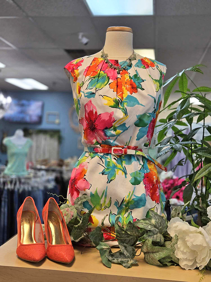 Garden party ready without the garden party price! This vibrant floral dress paired with matching shoes creates an ensemble worthy of any special occasion.