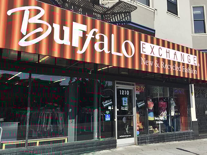 Buffalo Exchange's vibrant Mission District storefront perfectly captures the eclectic, artistic spirit of vintage fashion hunting.
