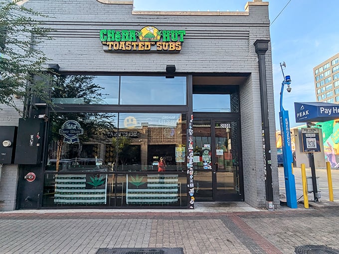 Playful vibes meet serious sandwich skills – Cheba Hut's colorful approach delivers delicious downtown dining.