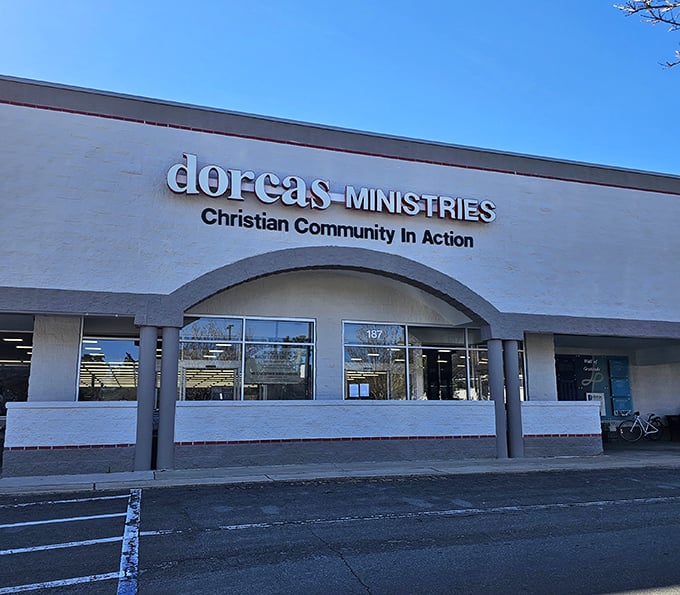 Dorcas Ministries' clean, modern storefront belies the treasure trove of secondhand gems hiding just beyond those windows.