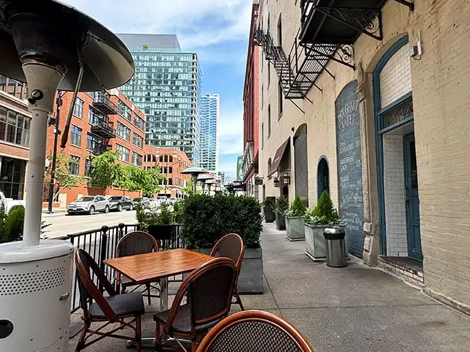 Blue doors and vintage charm create downtown magic where donuts become edible works of art.