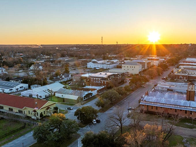 The view from above reveals Eufaula's thoughtful layout—a community designed for connection rather than chaos.