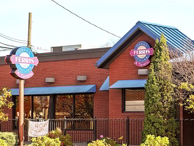 Ferris Steakhouse's cheerful exterior is like a friendly neighbor who happens to grill the best steaks in town.
