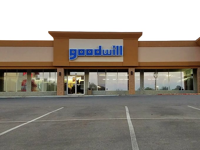 The trusty Goodwill blue brings comfort like an old friend who always knows where to find deals.