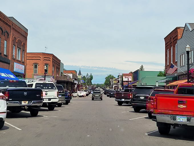 Downtown Hayward isn't just a street—it's a living museum of Northwoods culture where pickup trucks are the preferred gallery viewers.